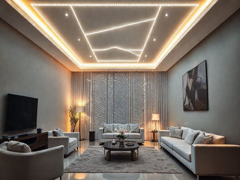Iluminação de salas de estar com trilhos de LED decorativos sofisticados