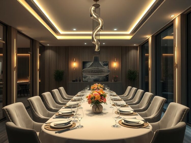 Iluminação de salas de jantar integradas com LED indireto