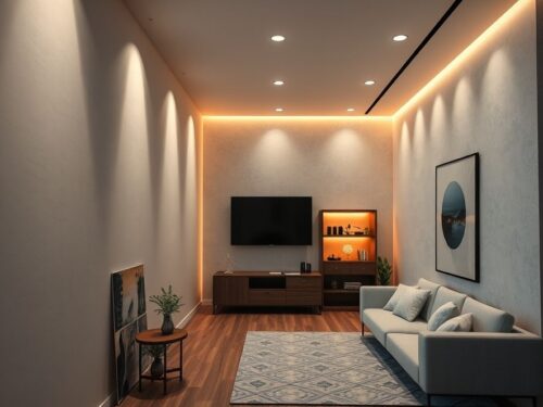 Perfil de LED embutido destacando nichos de parede